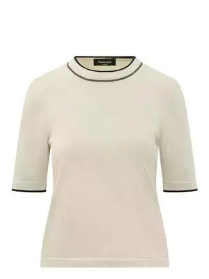 Fabiana Filippi Monili-trim Contrast-edge T-shirt - Neutrals