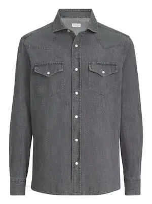 Brunello Cucinelli Lightweight Denim Easy-fit Western Shirt - Grey