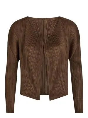Issey Miyake V" Neck Pleated Cardigan - Brown