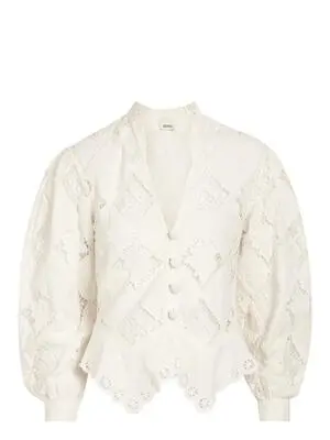 Isabel Marant Étoile Nina Cutwork Embroidered Cotton And Linen-blend Blouse - White