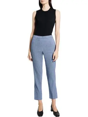 Theory Treeca Fluid Linen Cropped Pull-on Pants - Blue