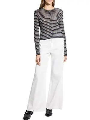 Theory Stripe Linen Knit Cropped Cardigan - Multicolor