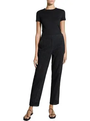 Theory Embroidered Eyelet Cotton Easy Slim Pants - Black