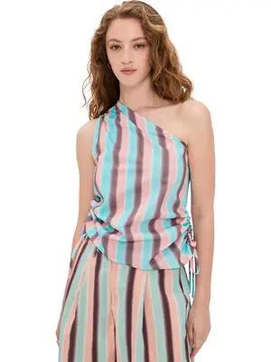 SIXXTA Salitre One-shoulder Striped Poplin Top - Mist