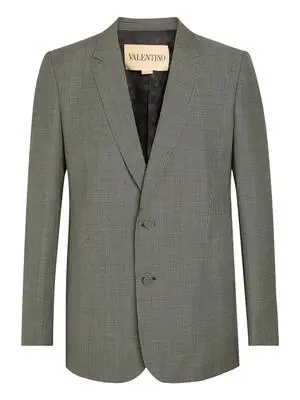 Valentino Garavani Houndstooth Wool Blazer - Grey