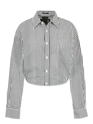 R13 Striped Cropped Shirt - Black