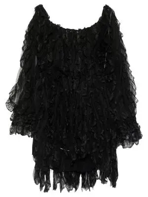 DUNESI Lace-trimmed Ruffled Mini Dress - Black