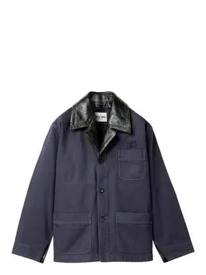Miu Miu Cotton Chore Jacket With Leather Trim - Grey