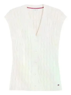 Tommy Hilfiger Cable Knit Sleeveless Cardigan - Neutrals