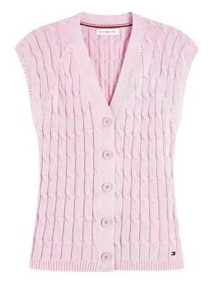 Tommy Hilfiger Sleeveless Cable Knit V-neck Cardigan - Pink