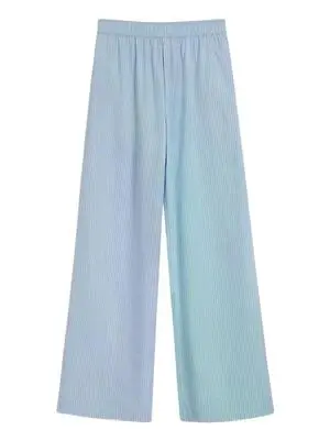 Hugo Stripe Pattern Embroidered Logo Wide Leg Trousers - Blue