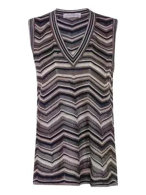 D.exterior Chevron Knit V-neck Top - Brown