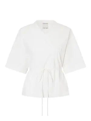 CALVIN KLEIN Calvin Klein Collection Lynn Cotton-Poplin Wrap Blouse