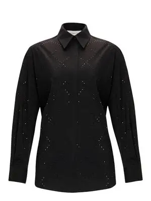 EXQUISE Stone Pattern Long Sleeve Shirt - Black