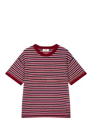 STUDIO TOMBOY Striped Short-sleeve Sweater - Red