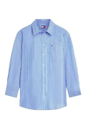 Tommy Hilfiger Vertical Stripe Logo Patch Oversized Shirt - Blue