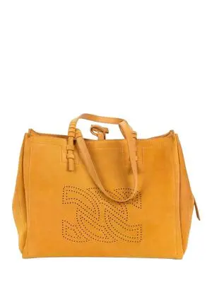 Casadei Perforated Logo Suede Tote Bag - Neutrals