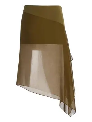 Michael Kors Veiled Stretched Tissue Wool Crepe Midi Skirt - Olive