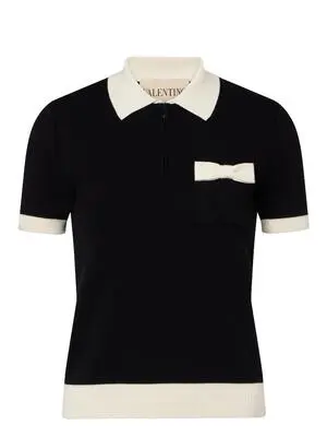 Valentino Garavani Bow Detail Cotton Polo Shirt - Black