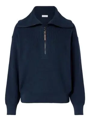 Brunello Cucinelli Monili Cotton Half-zip Sweater - Blue