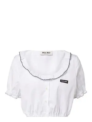 Miu Miu Scalloped Cotton Poplin Crop Top - White