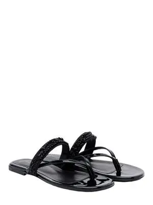 Dries Van Noten Embellished Patent Leather Thong Sandals - Black
