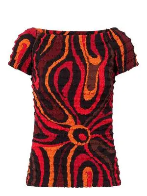 Emilio Pucci Marmo Off-shoulder Smocked Crop Top - Orange