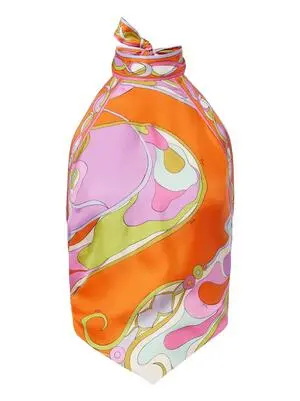 Emilio Pucci Orchidee Halterneck Silk Twill Top - Multicoloured