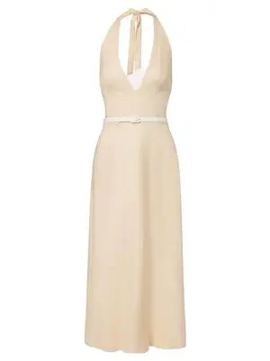 Posse Pamela Halterneck Linen Midi Dress - Beige