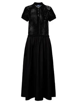 Polo Ralph Lauren Polo Ralph Lauren Crochet-Trimmed Cotton Poplin Midi Dress Black