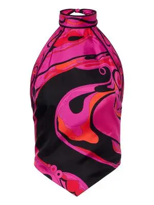 Emilio Pucci Pucci Orchidee Halterneck Silk Twill Top Multicoloured