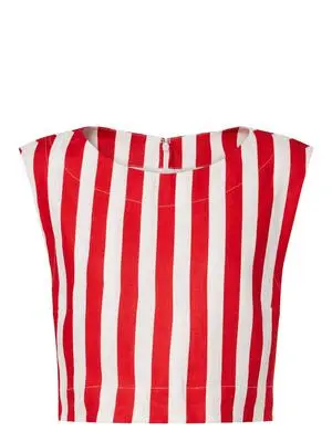 Posse Martina Striped Linen Crop Top - Red