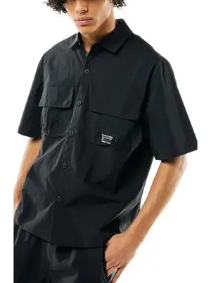 PAPER PLANES Utility Short Sleeve Button-up Shirt - Black