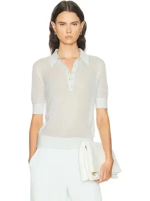 TWP Open Stitch Slim Polo Top - Blue Flower