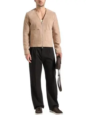 Manière De Voir Manière De Voir Suede Zip Jacket With Contrast Stitching Beige