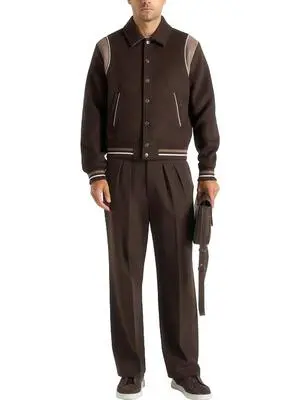 Manière De Voir Contrast Wool Varsity Jacket - Brown