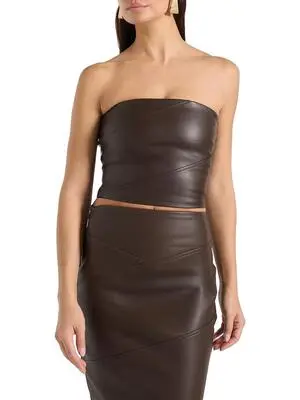 Manière De Voir Maniere De Voir Bandeau Leather Corset Top - Brown