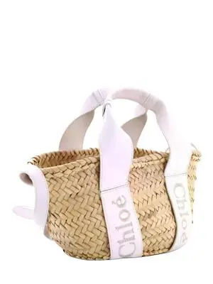 Chloé Sense Basket Tote Raffia With Leather Shoulder Bag - White