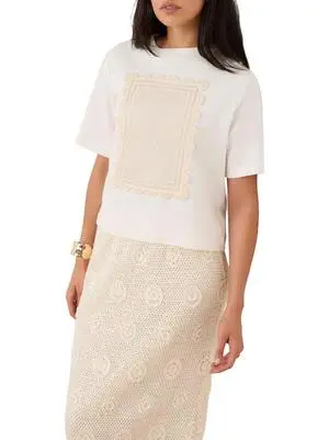 Mint Velvet Crochet Panel T-shirt - Ivory