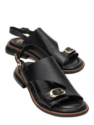 FOREVER & ALWAYS SHOES Cruel Leather Slingback Sandal Black