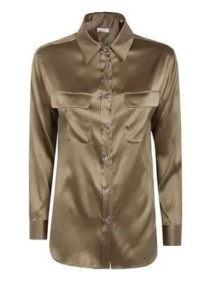 ARCHIVIO67 Long Sleeve Satin Stretch Shirt - Green