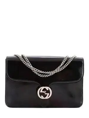 Gucci Interlocking Patent Medium Shoulder Bag - Black