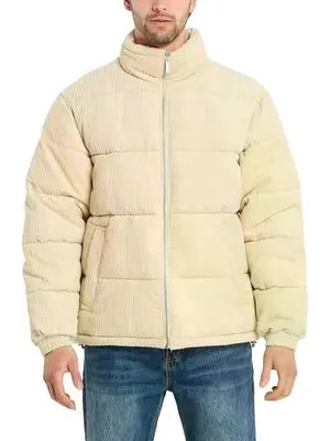KARL KANI Corduroy Padded Jacket With Embroidered Logo - Neutrals