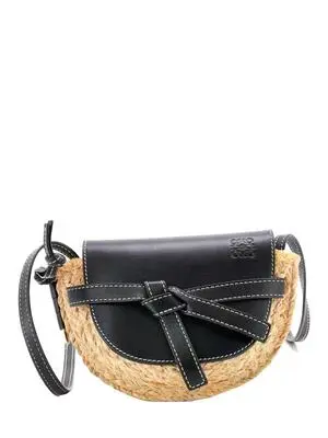 Loewe Gate Leather Shoulder Bag With Raffia - Black