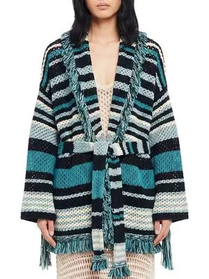 Alanui Striped Knit Sweater With Fringe And Belt - Multicolor
