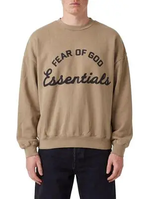 Fear Of God Relaxed Fit Crewneck Cotton Jumper With Logo - Beige