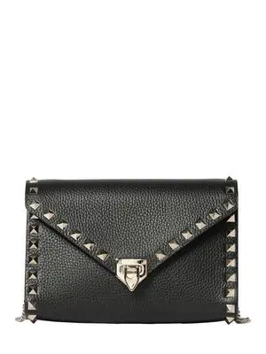 Valentino Garavani Rockstud Grained Leather Clutch - Black