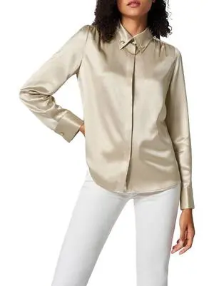 Lilysilk Charmeuse Silk Blouse With Metal Chain Detail - Medium Brown