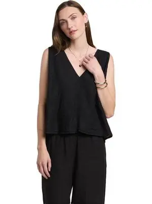 Velvet By Graham & Spencer Velvet By Graham & Spencer Renna Linen V-Neck Sleeveless Top With Rear Ties Black