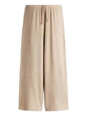 H&m Rib-knit Wide-leg Trousers - Beige